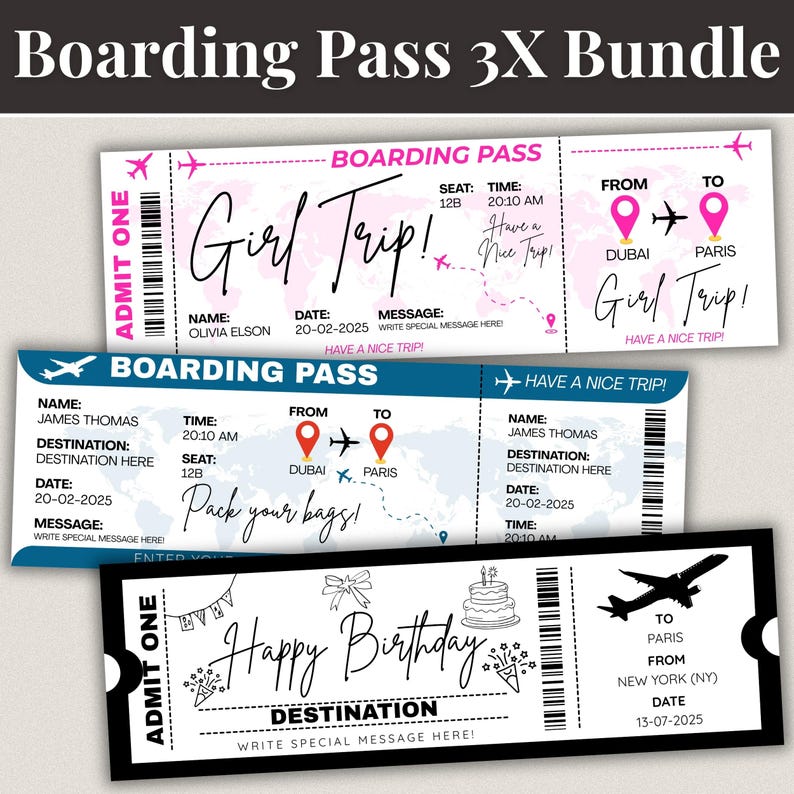 Editable Boarding Pass Invitation Canva Template, Surprise Trip Ticket ...