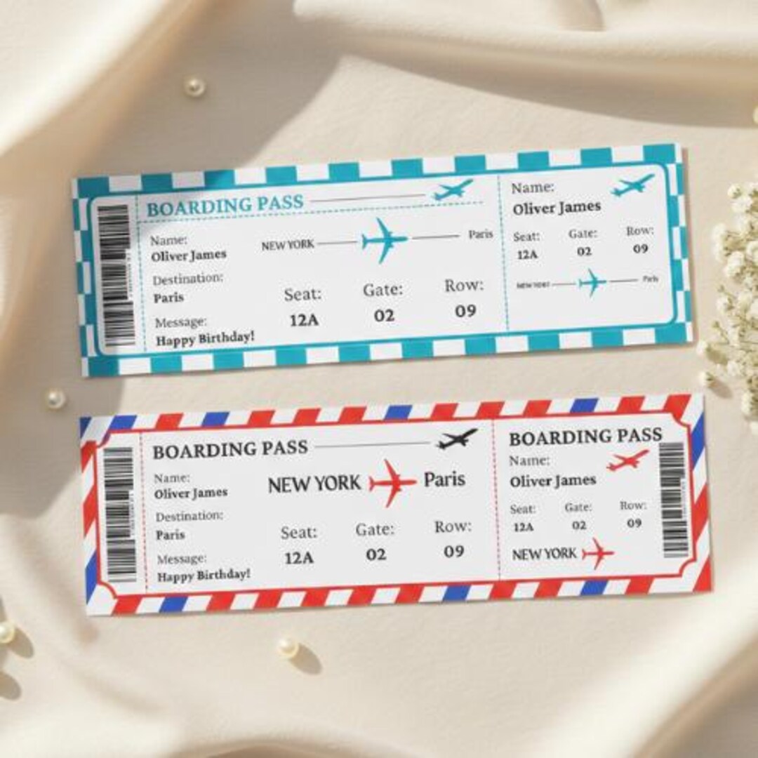 Surprise Trip Boarding Pass, Editable Airline Ticket, Vacation Reveal ...
