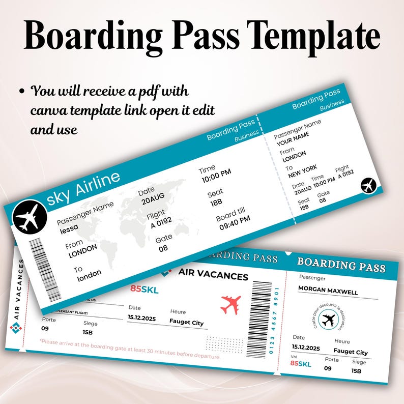 Editable Boarding Pass Template, Surprise Trip Ticket Canva, Printable ...