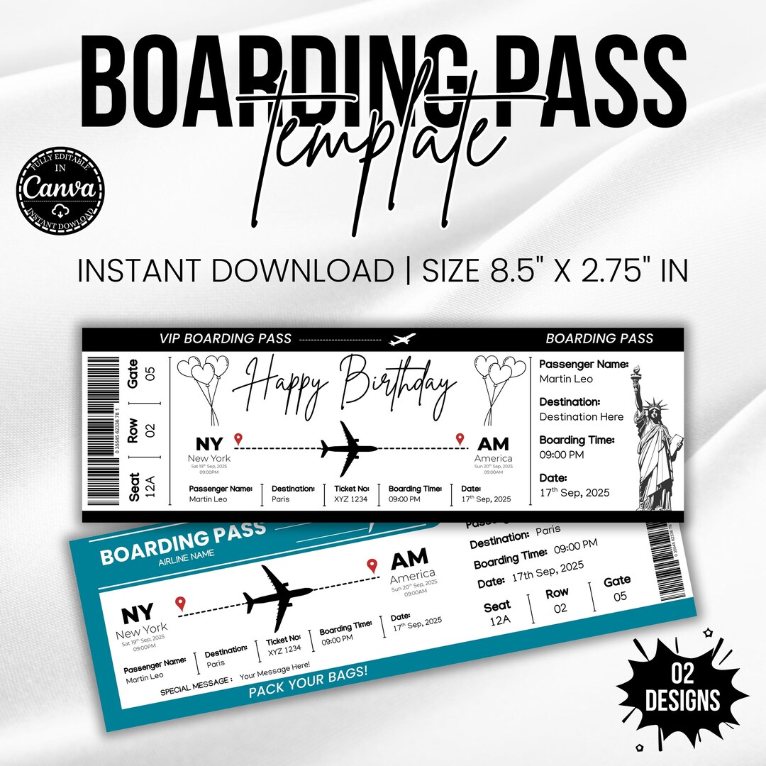 Editable Boarding Pass Template Canva, Surprise Trip Reveal Ticket, VIP ...