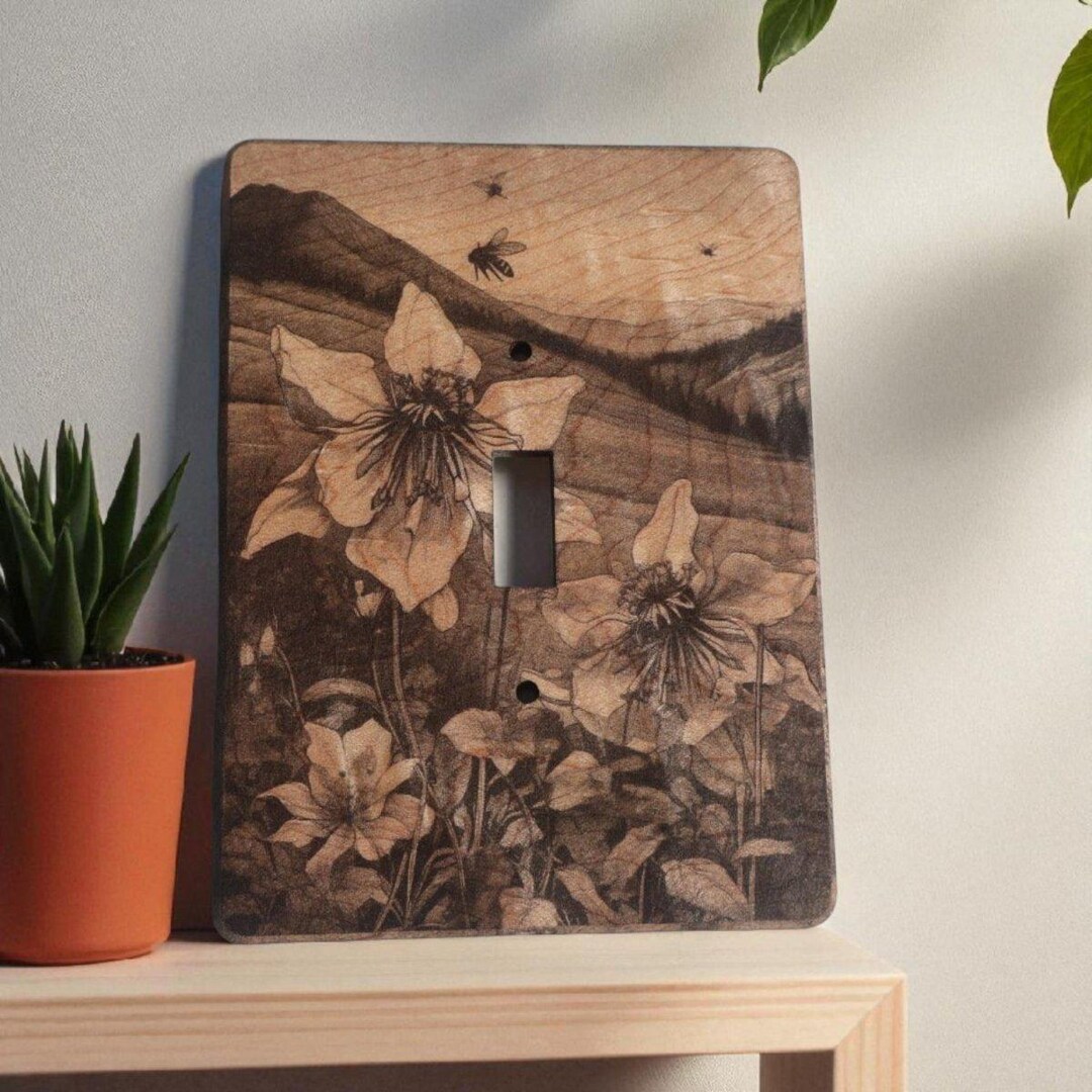 Light Outlet Switch Cover Wood Decorative Engraved Mountain Flowers - Etsy