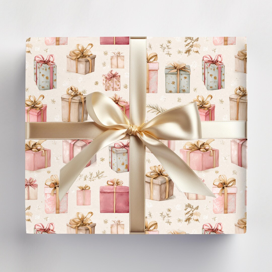 Coquette Pink Presents Wrapping Paper, Vintage Watercolor Gift Wrap for ...