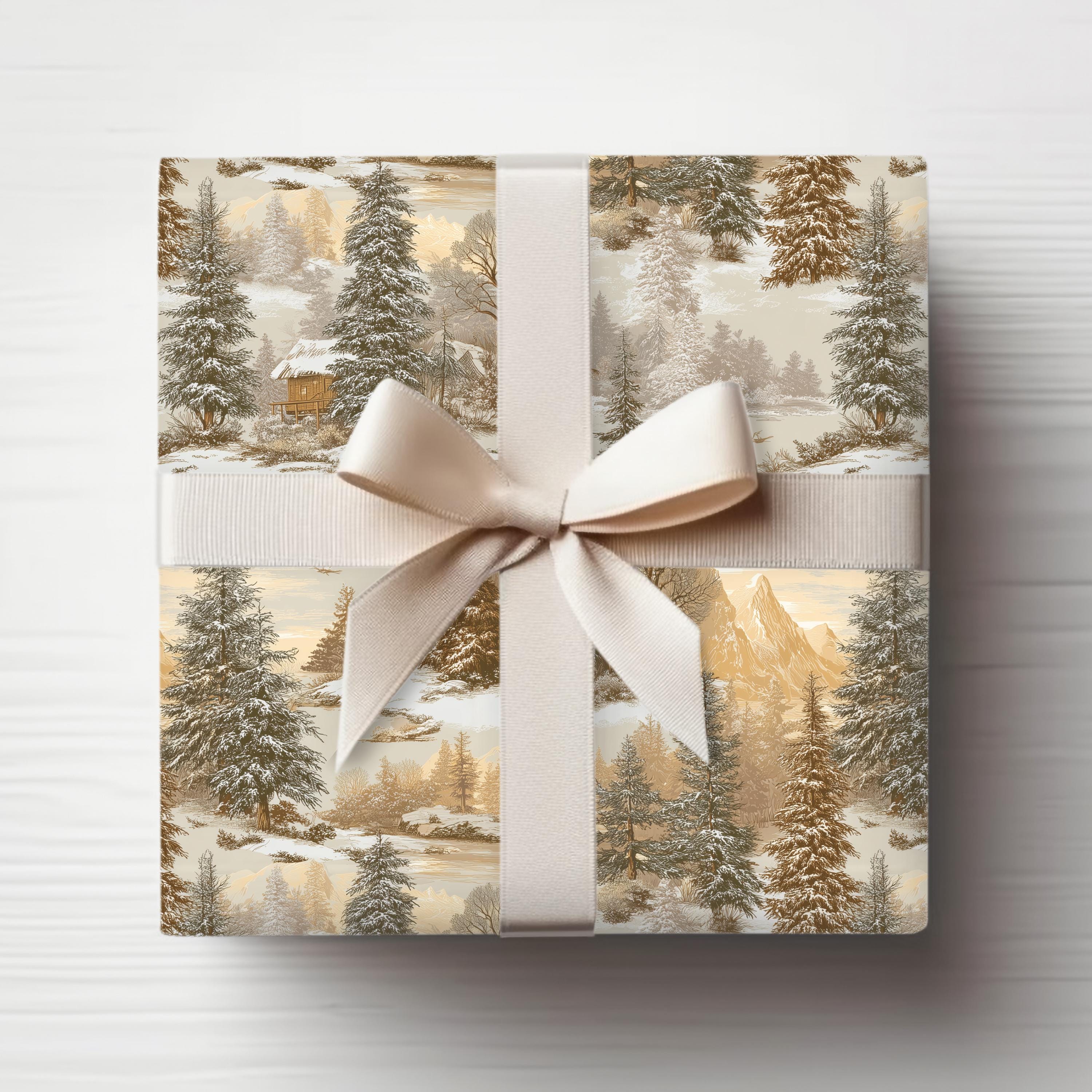 Vintage Winter Woodland Wrapping Paper: Cabin in Snowy Forest Gift Wrap ...