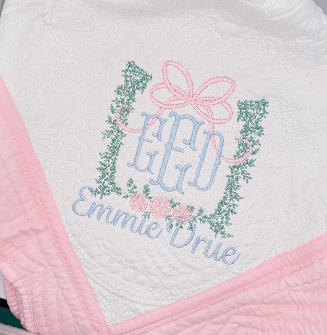 Floral Framed Baby Quilt With Embroidered Initials - Etsy