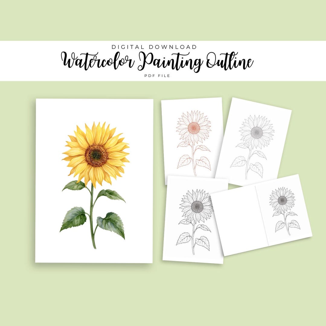 Sunflower Watercolor Outline | Yellow Botanical Painting Template ...