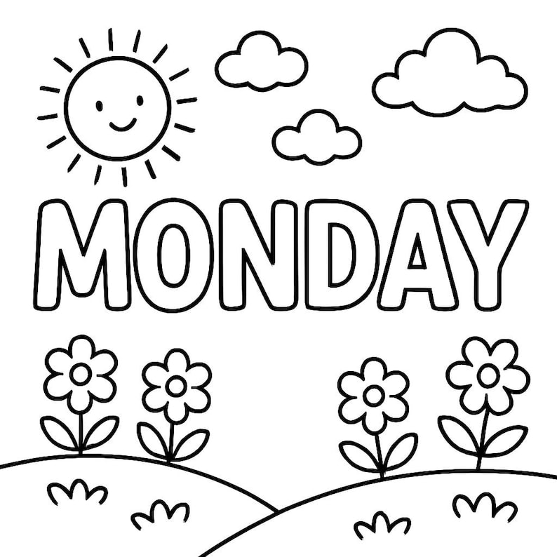 Days of the Week Coloring Page Kids and Adult - Monday - Etsy