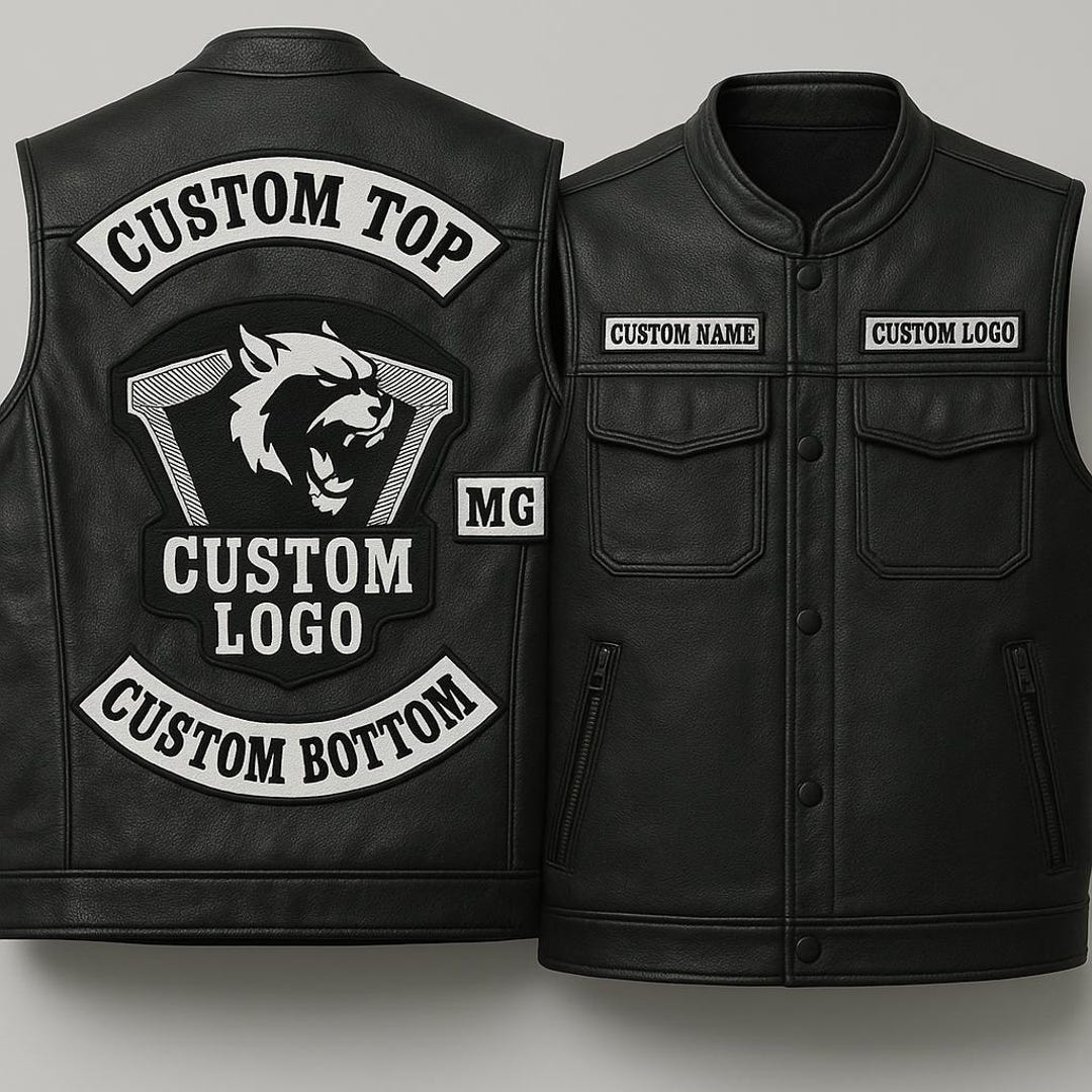 Custom Wolf MC Leather Biker Vest With Club Top & Bottom Rockers - Etsy