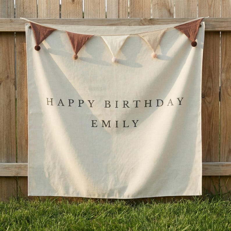 Personalized Baby Birthday Banner, Custom Linen Fabric Birthday Sign ...