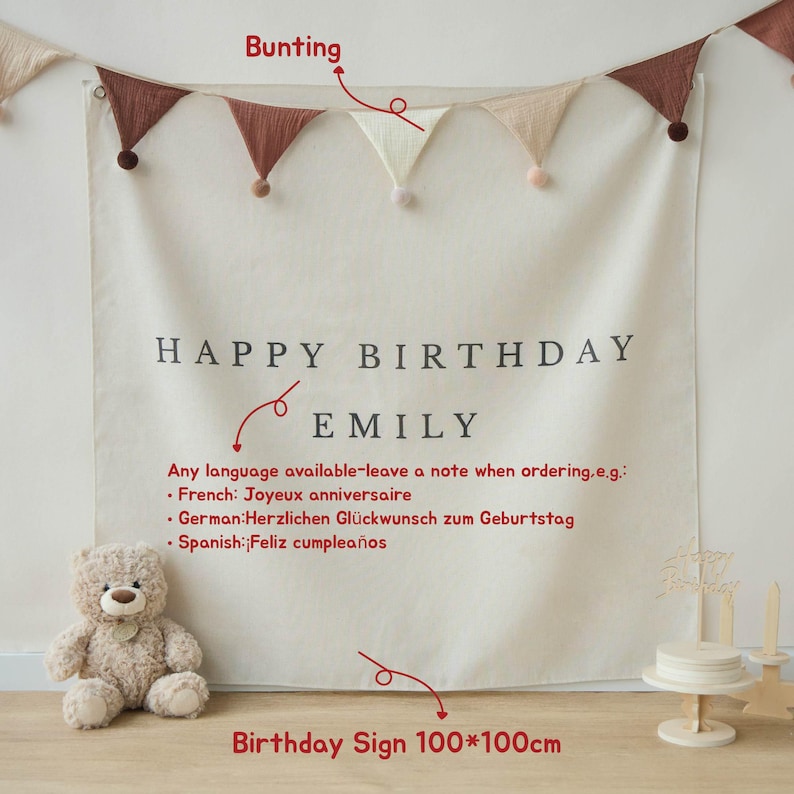 Personalized Baby Birthday Banner, Custom Linen Fabric Birthday Sign ...