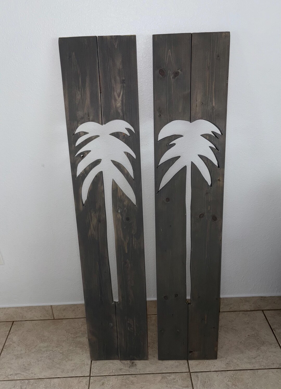 Handmade Wooden Shutters With Palm Tree: Coastal Farmhouse Decor (set ...