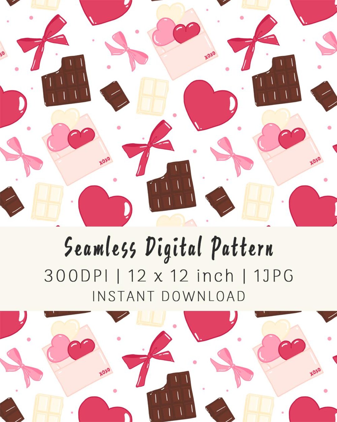 Valentine's Day Chocolate Seamless Pattern, Galentine's Day, Heart ...