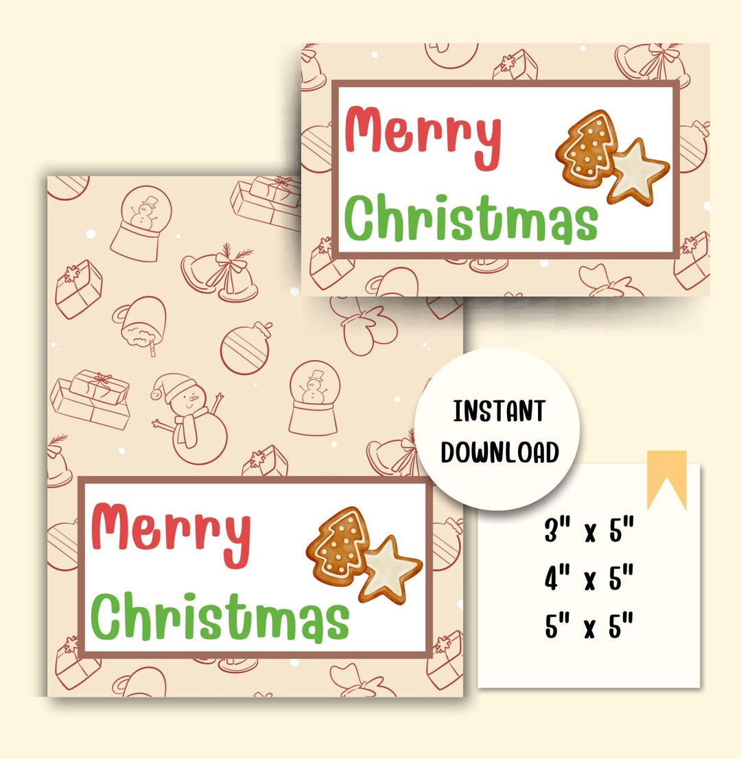Merry Christmas Treat Bag Topper Printables, Beige Holiday Cookie ...