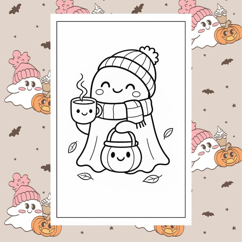 Cozy Ghost Halloween Coloring Book: 20 Printable Pages (PDF) - Etsy