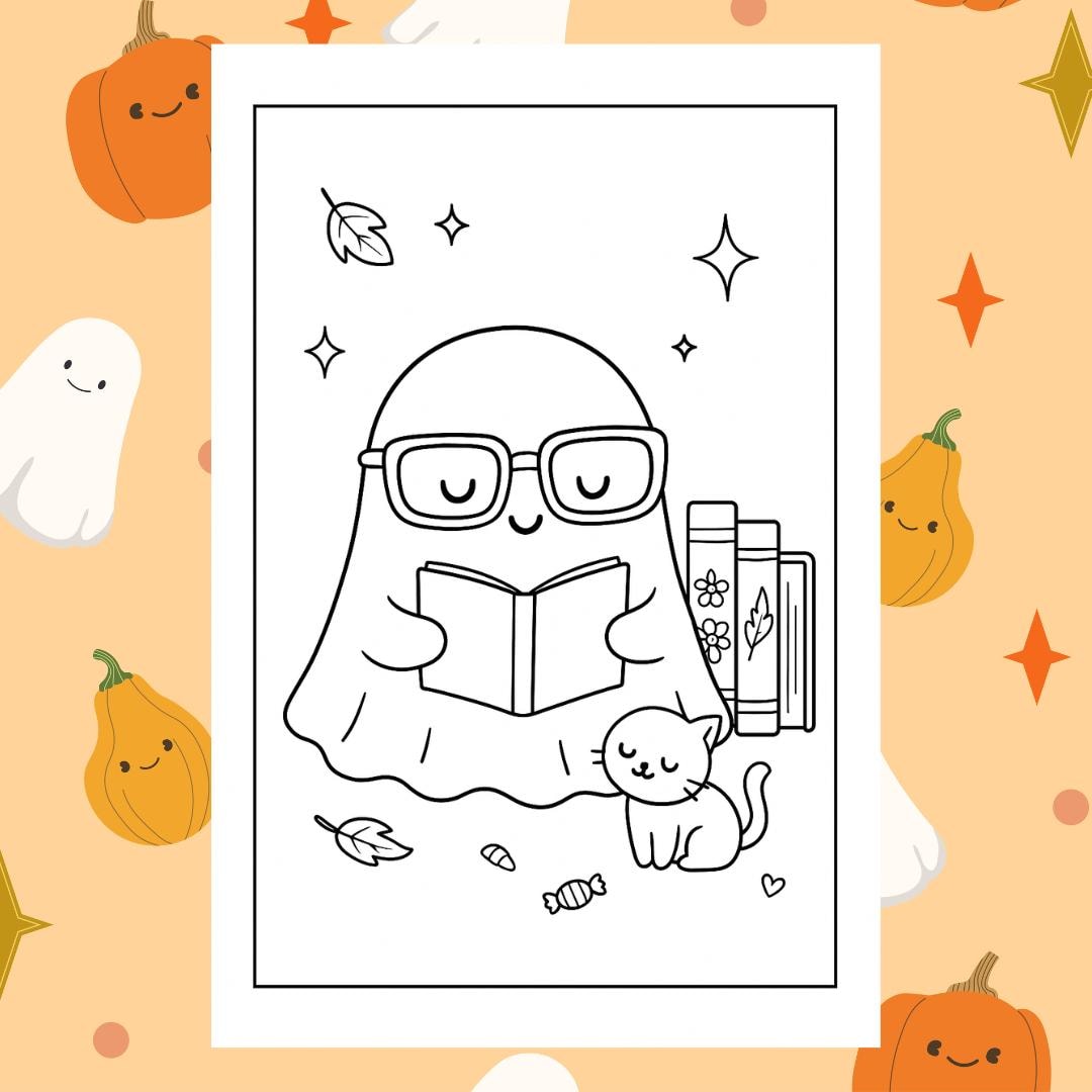 Cozy Ghost Halloween Coloring Book: 20 Printable Pages (PDF) - Etsy