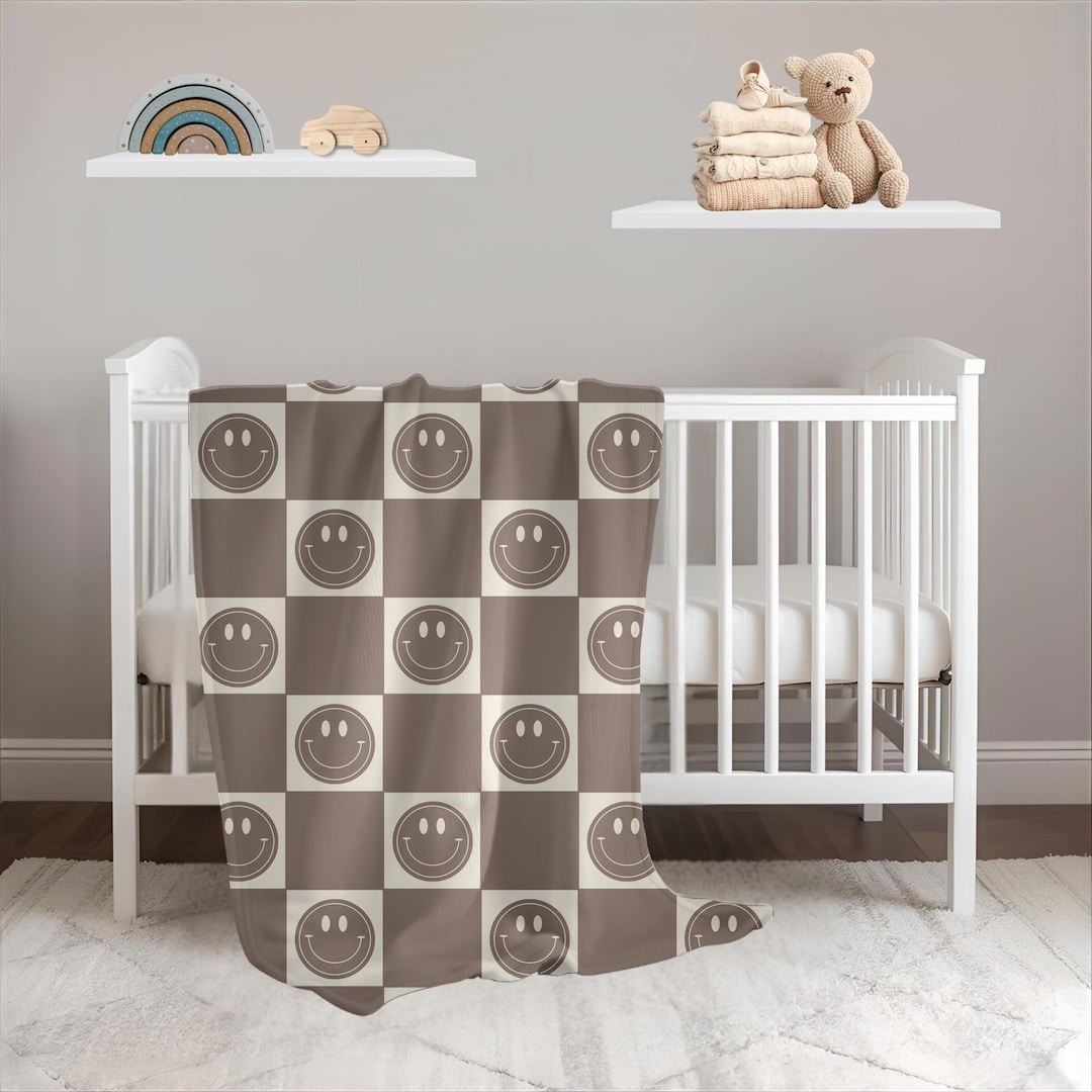 Checkered Smiley Face Baby Blanket | Boho Nursery Decor (30"x40") - Etsy