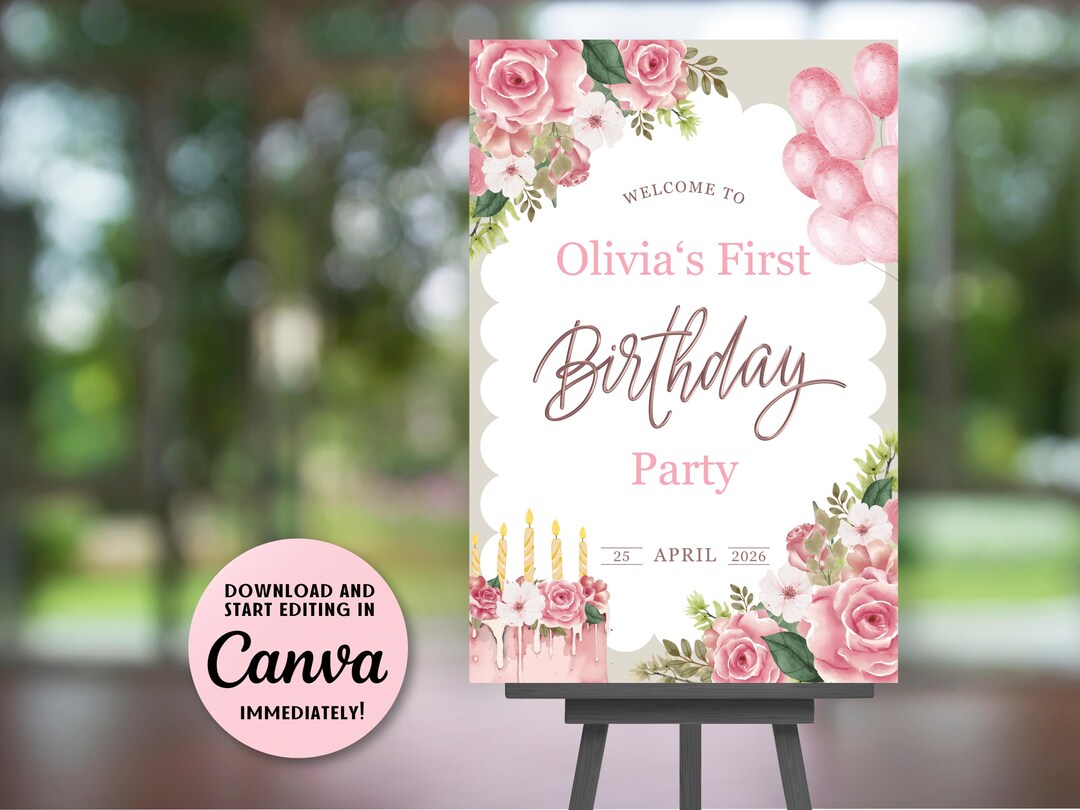 Boho Dusty Rose Gold Birthday Poster Customizable Canva Template ...