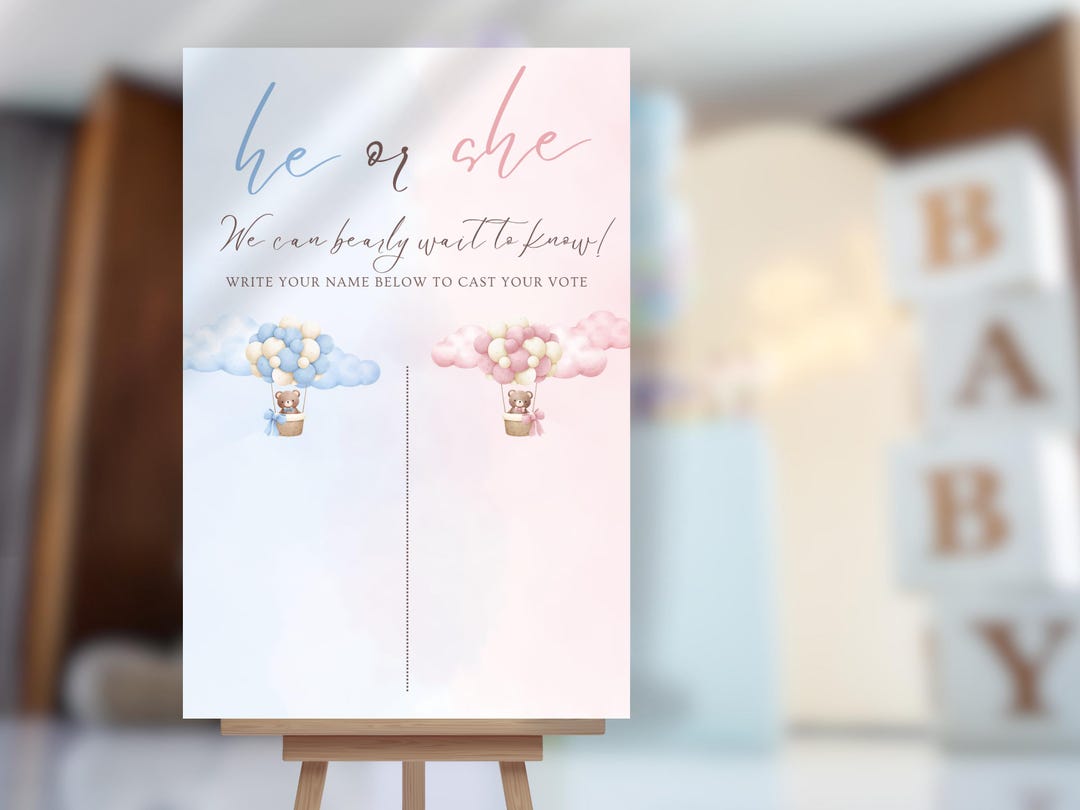 We Can Bearly Wait Gender Reveal Vote Poster | He or She Cast Your Vote ...