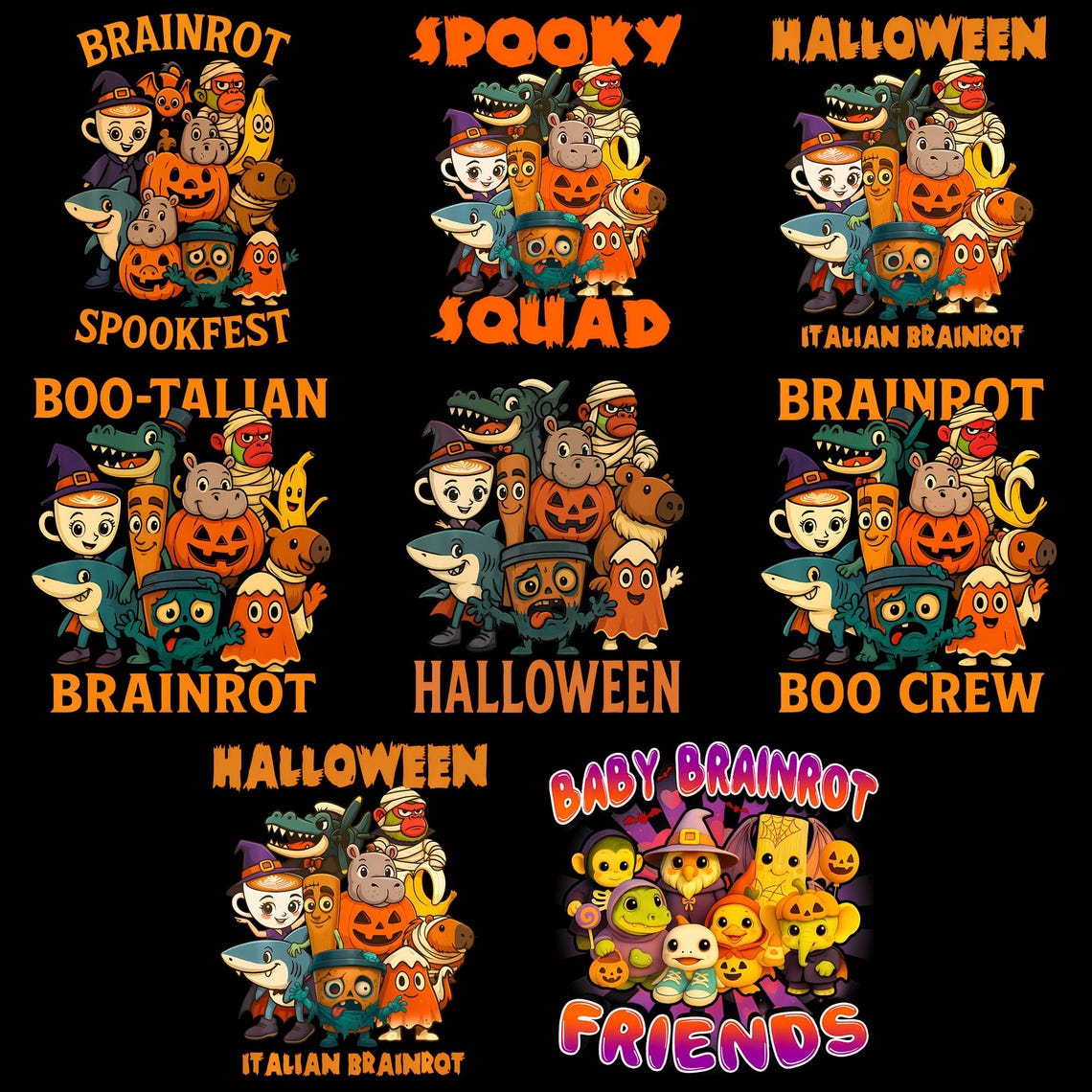 Italian Brainrot Characters PNG, Halloween Meme Humor Clipart, Slay ...