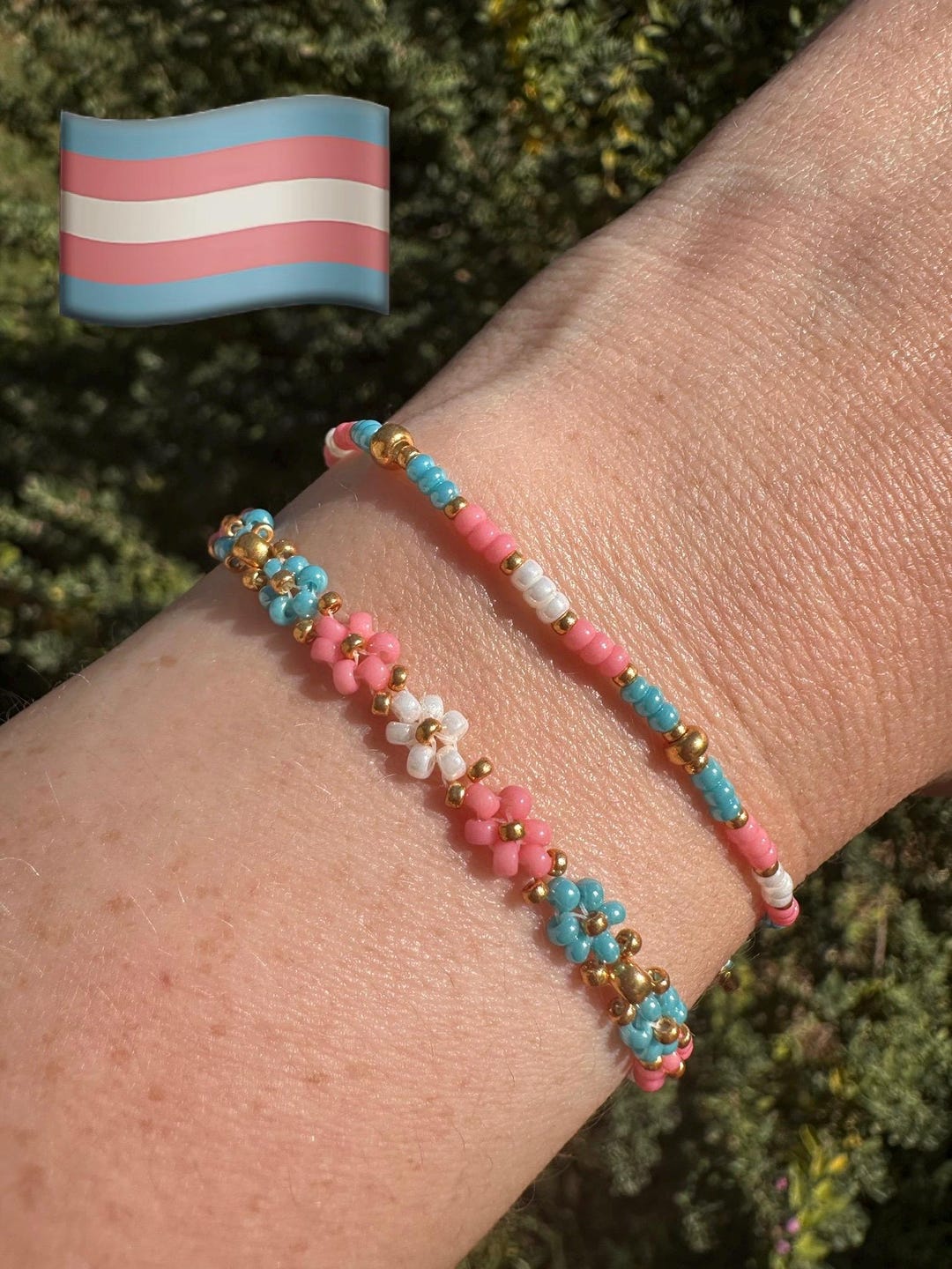 Transgender Pride Beaded Seed Bead Flower Bracelet Set, Handmade ...