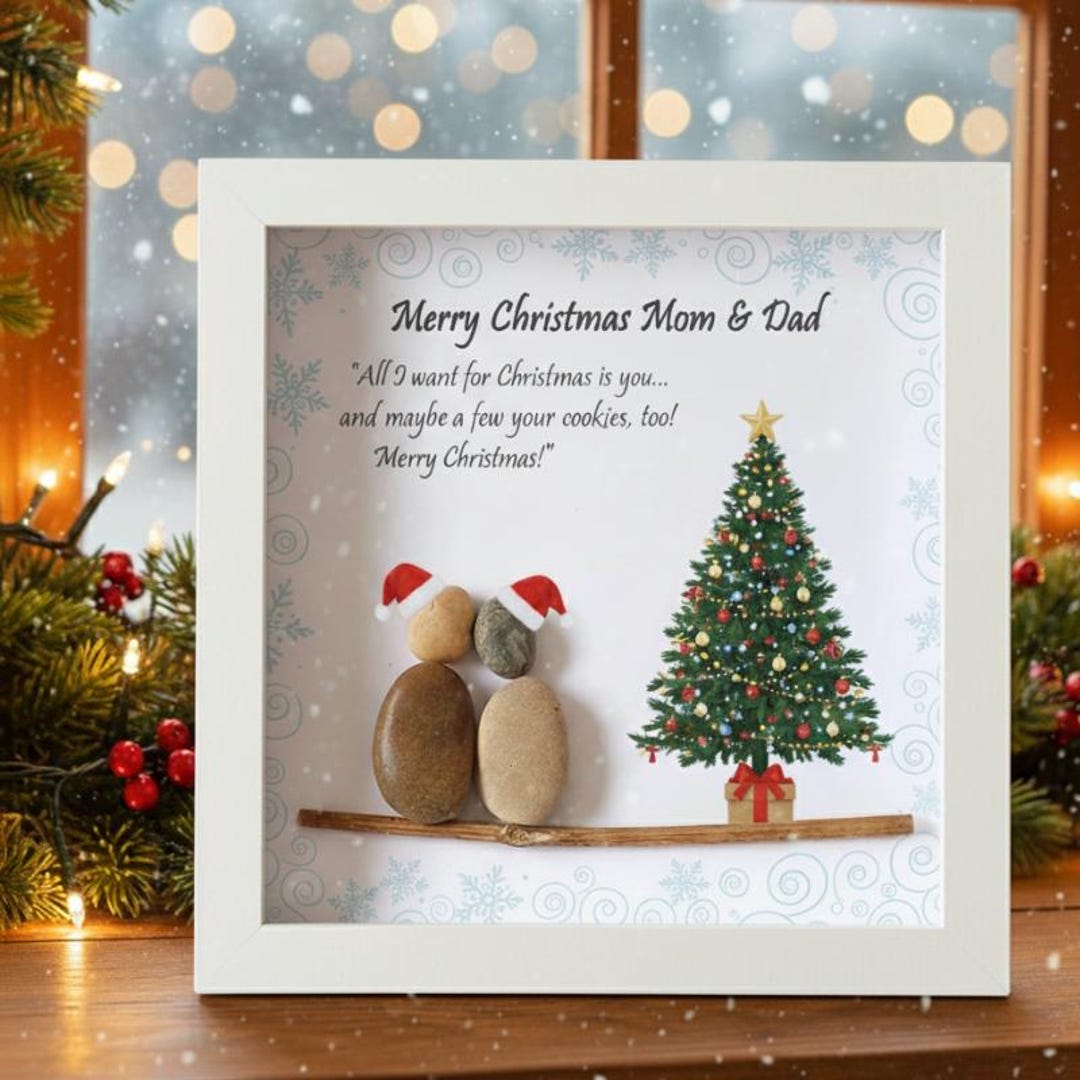 Christmas Gift Mom Dad, Pebble Art Couple Frame, All I Want is You ...