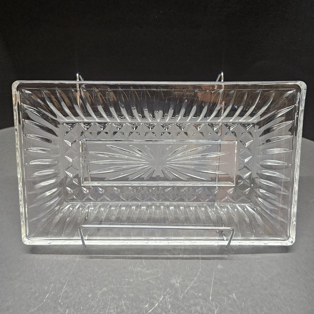 Vintage Clear Glass Relish Dish/tray With Starburst Design - Ribbed ...