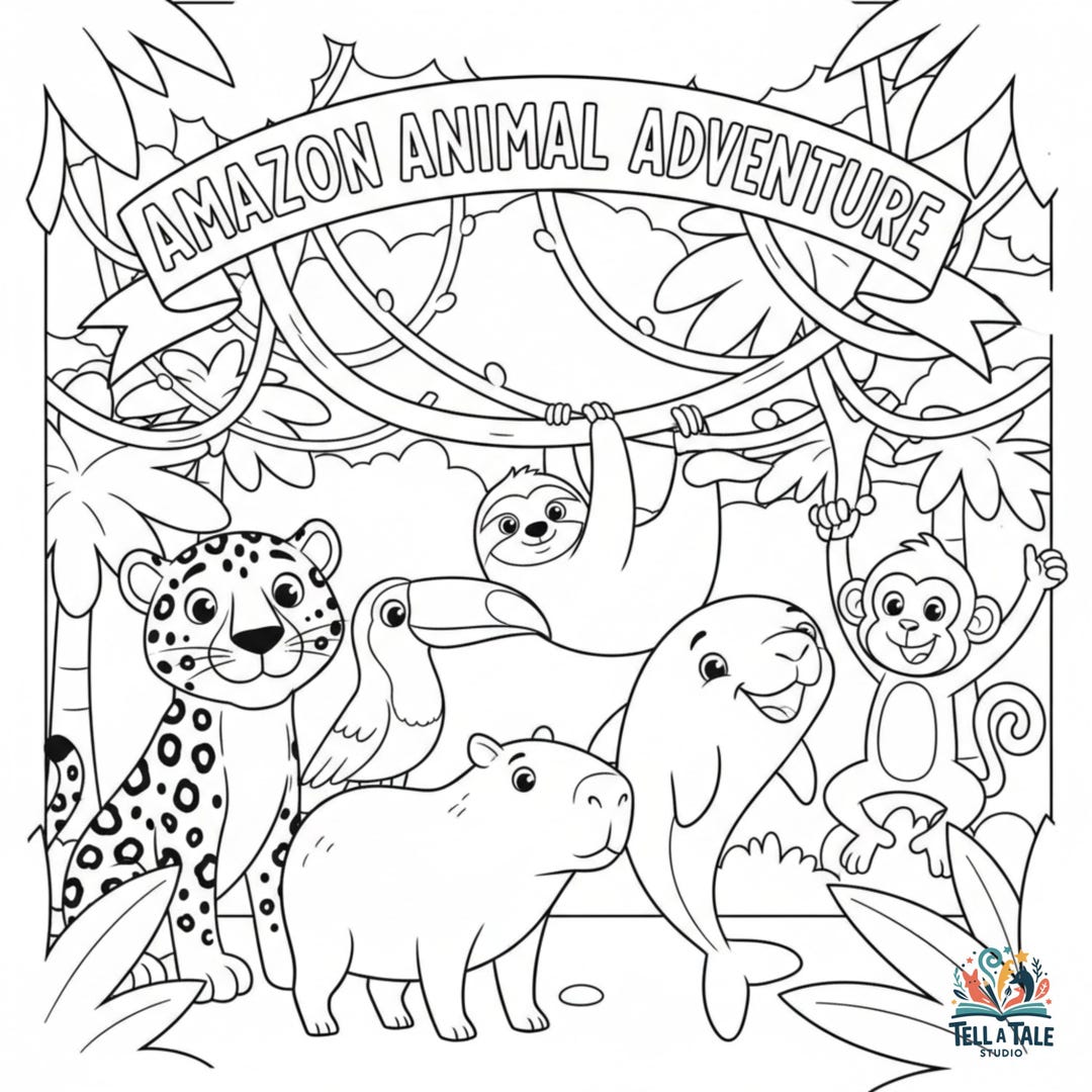 Amazon Rainforest Animals Coloring Book: Kids Printable Activity (PDF ...