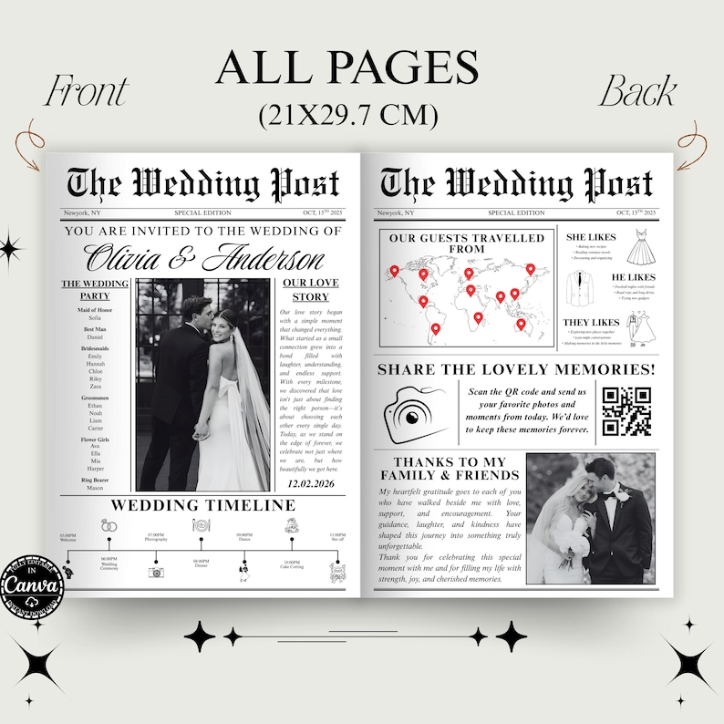 Editable Wedding Newspaper Program Template, Printable Folded Newspaper ...