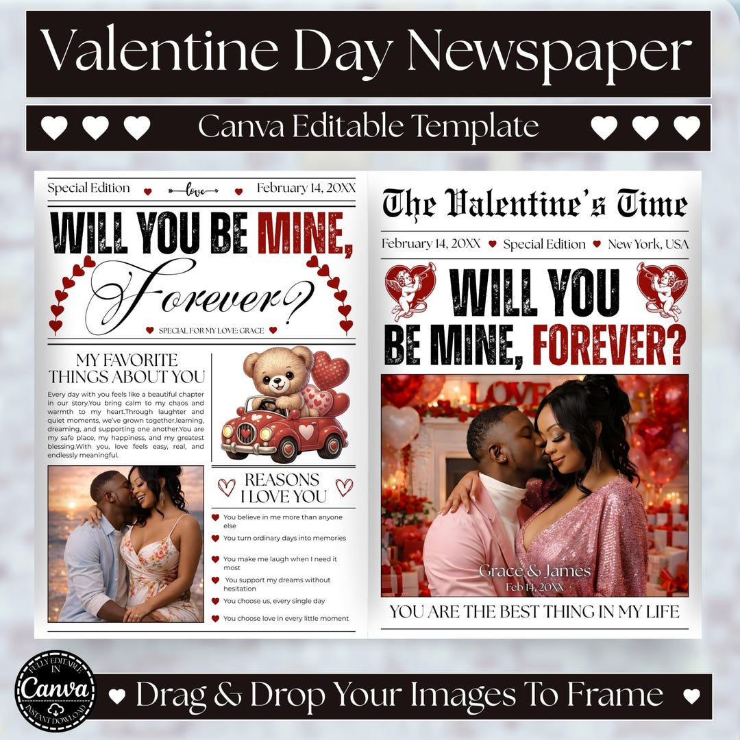 Valentine Newspaper Template "will You Be Mine" | Flower Bouquet Wrap ...