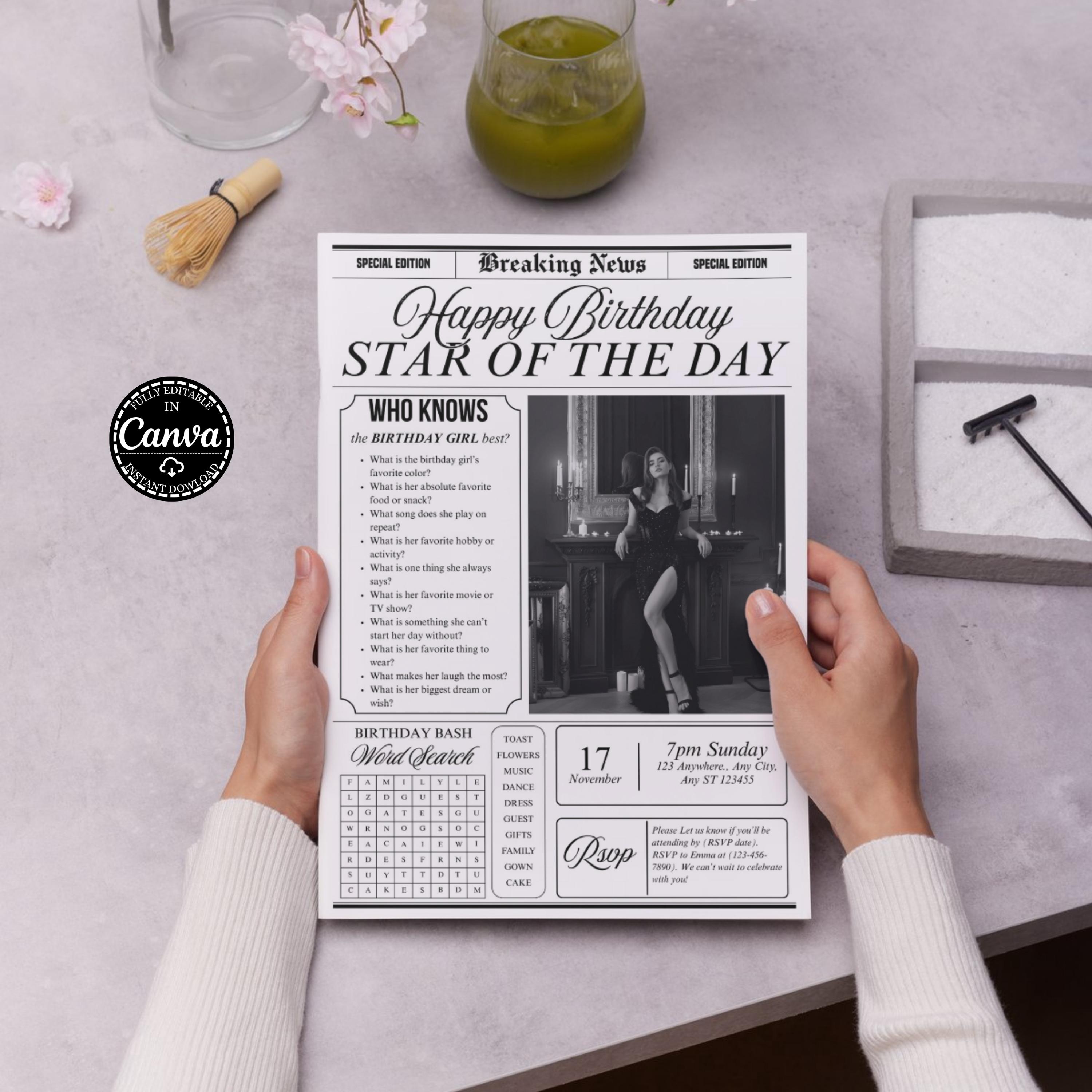 Custom Birthday Newspaper Template, Celebrations and Party Keepsakes ...
