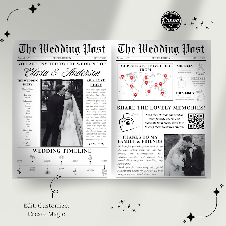 Editable Wedding Newspaper Program Template, Printable Folded Newspaper ...