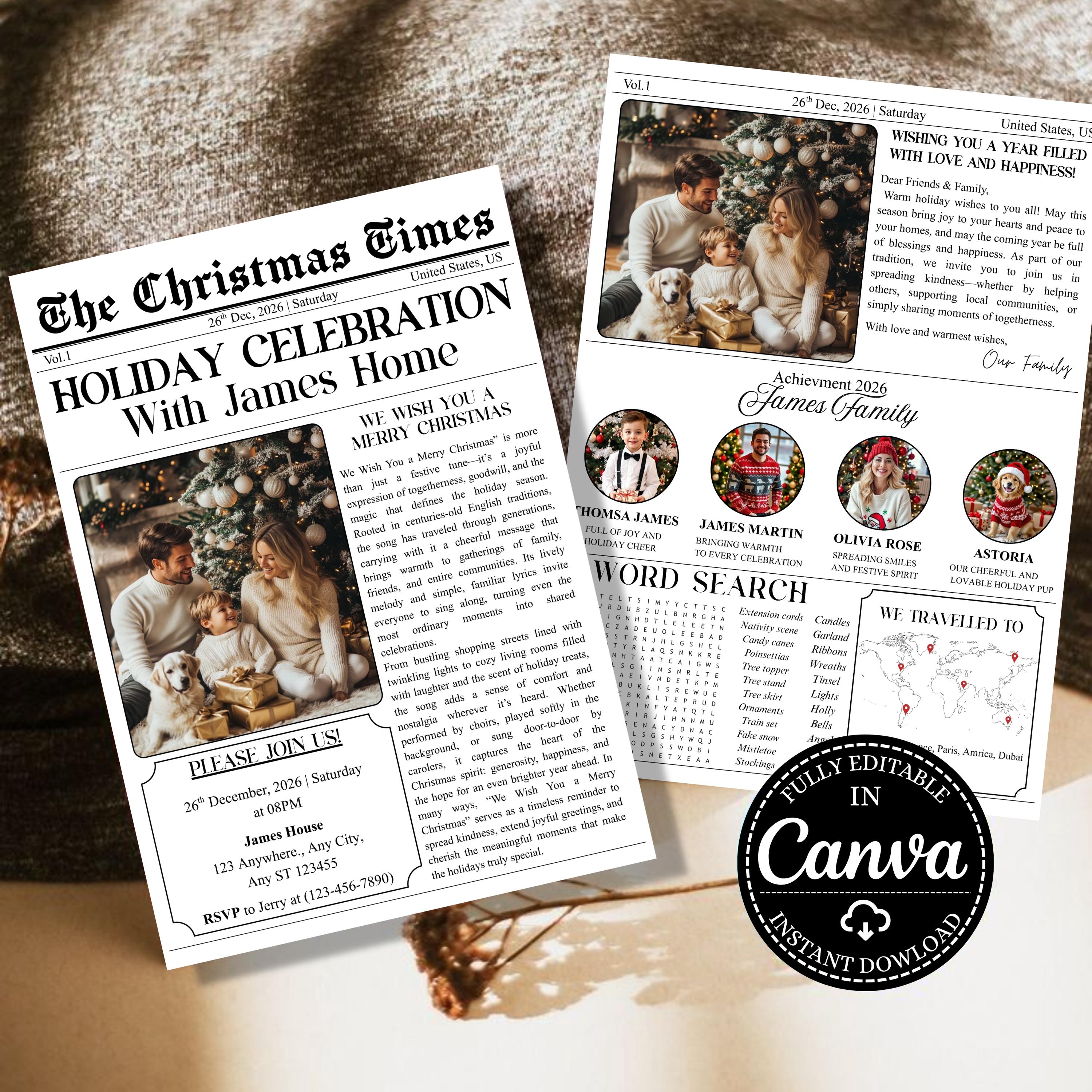 Editable Christmas Newspaper Template – Personalized Family Holiday ...