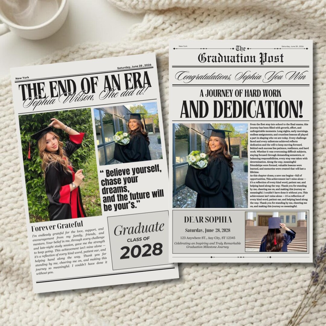 Graduation Newspaper Template 2026, Editable Canva Grad Announcement ...