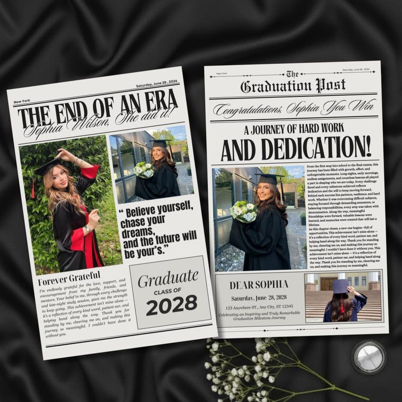 Graduation Newspaper Template 2026, Editable Canva Grad Announcement ...