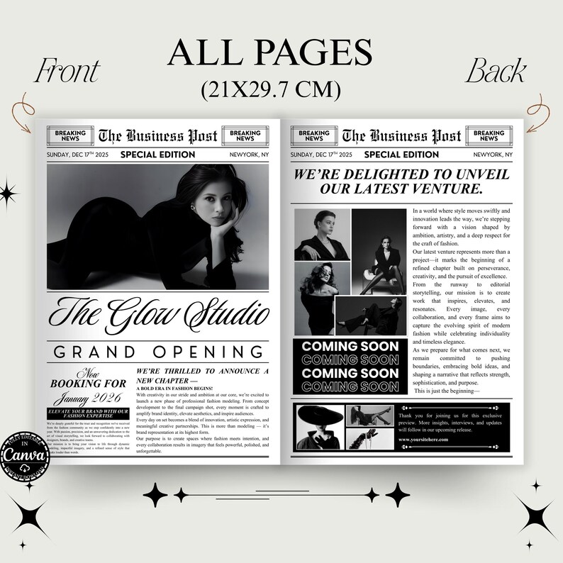 Business Newspaper Template Canva, Editable Newspaper Flyer Poster ...
