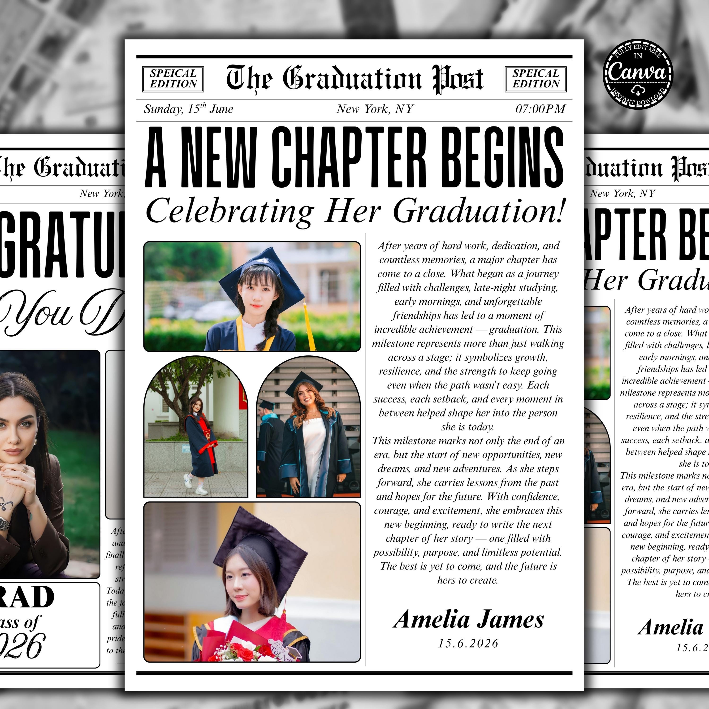 Canva Graduation Newspaper Template - Printable Large Graduation ...