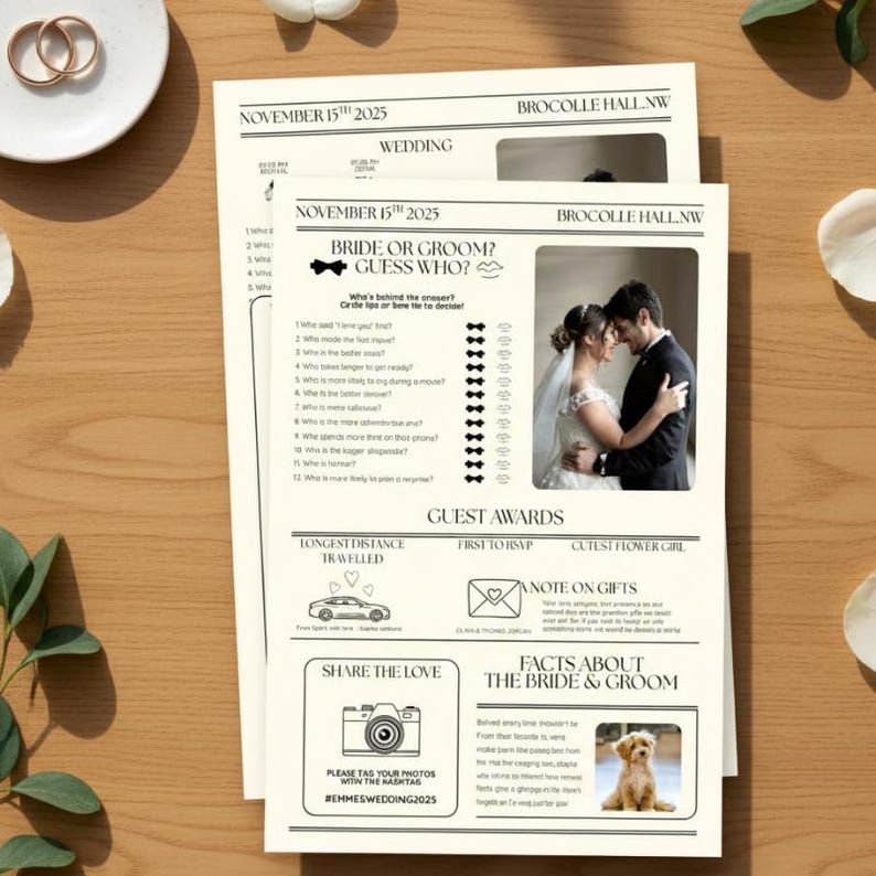 Editable Canva Wedding Newspaper Template, 4 Page Wedding Newsletter ...