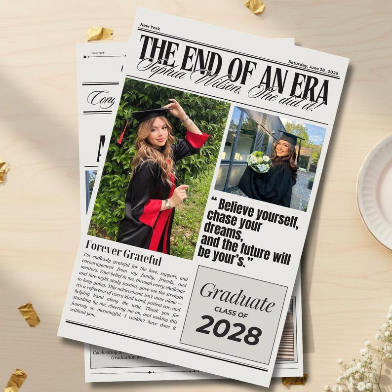 Graduation Newspaper Template 2026, Editable Canva Grad Announcement ...