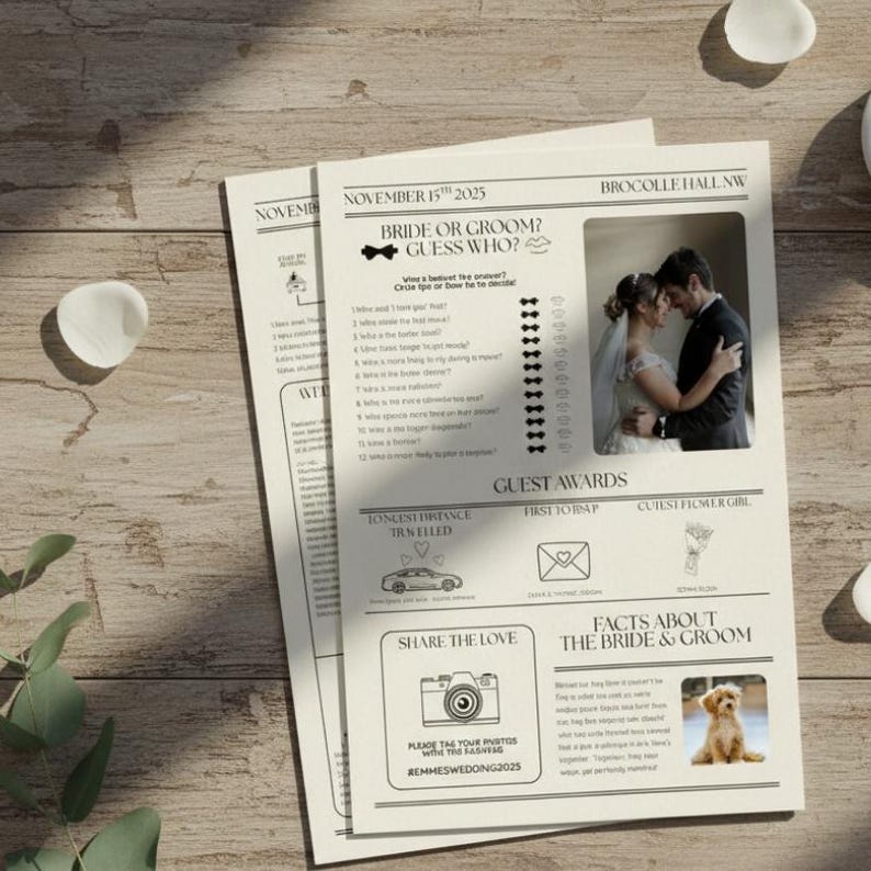 Editable Canva Wedding Newspaper Template, 4 Page Wedding Newsletter ...