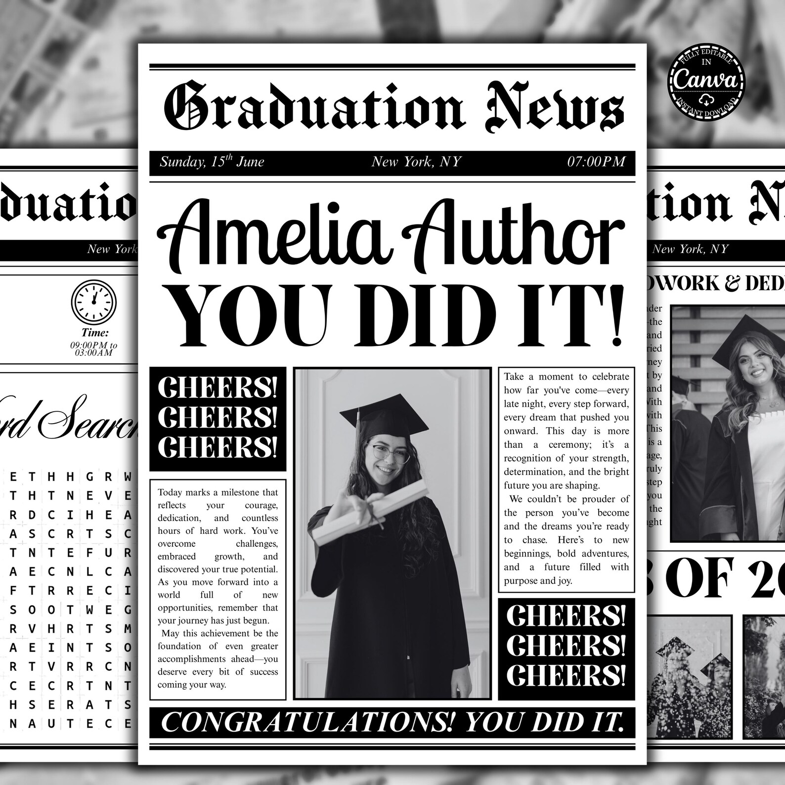 Graduation Newspaper Template | Class of 2026 Grad Party Invite ...