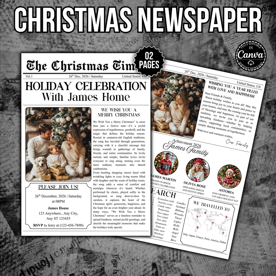Editable Christmas Newspaper Template – Personalized Family Holiday ...