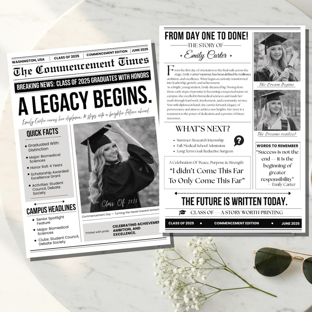 Graduation Newspaper Template 2026 Editable in Canva, Photo Grad ...