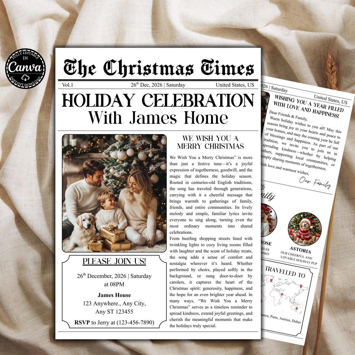 Editable Christmas Newspaper Template – Personalized Family Holiday ...