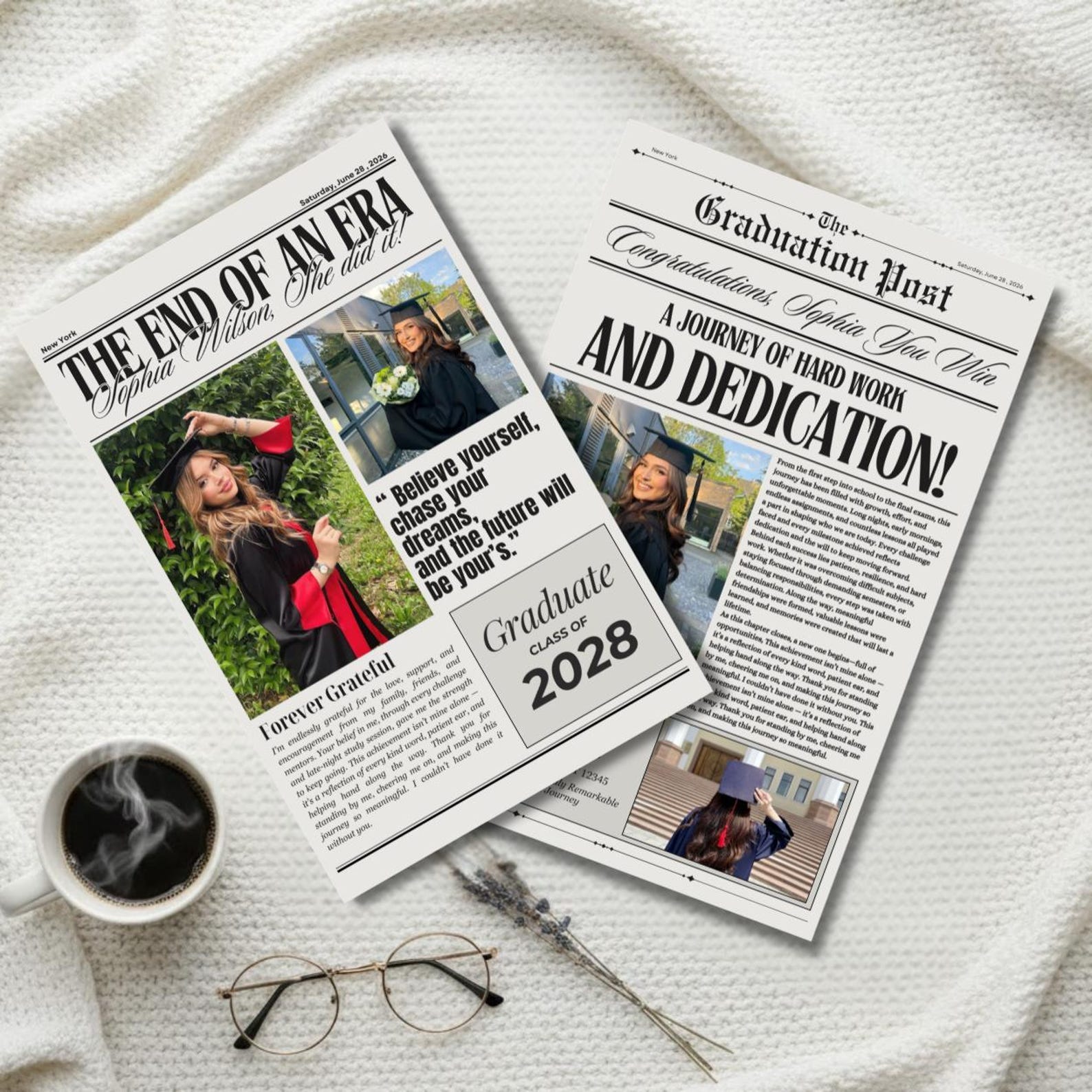 Graduation Newspaper Template 2026, Editable Canva Grad Announcement ...