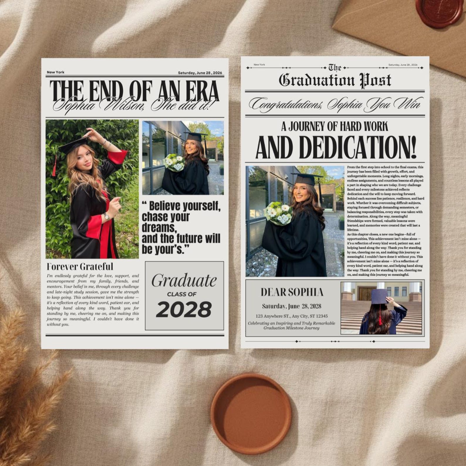 Graduation Newspaper Template 2026, Editable Canva Grad Announcement ...