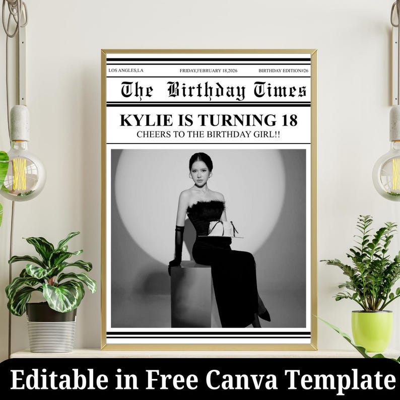 18th Birthday Newspaper Template, Editorial Style Invite, Retro Photo ...