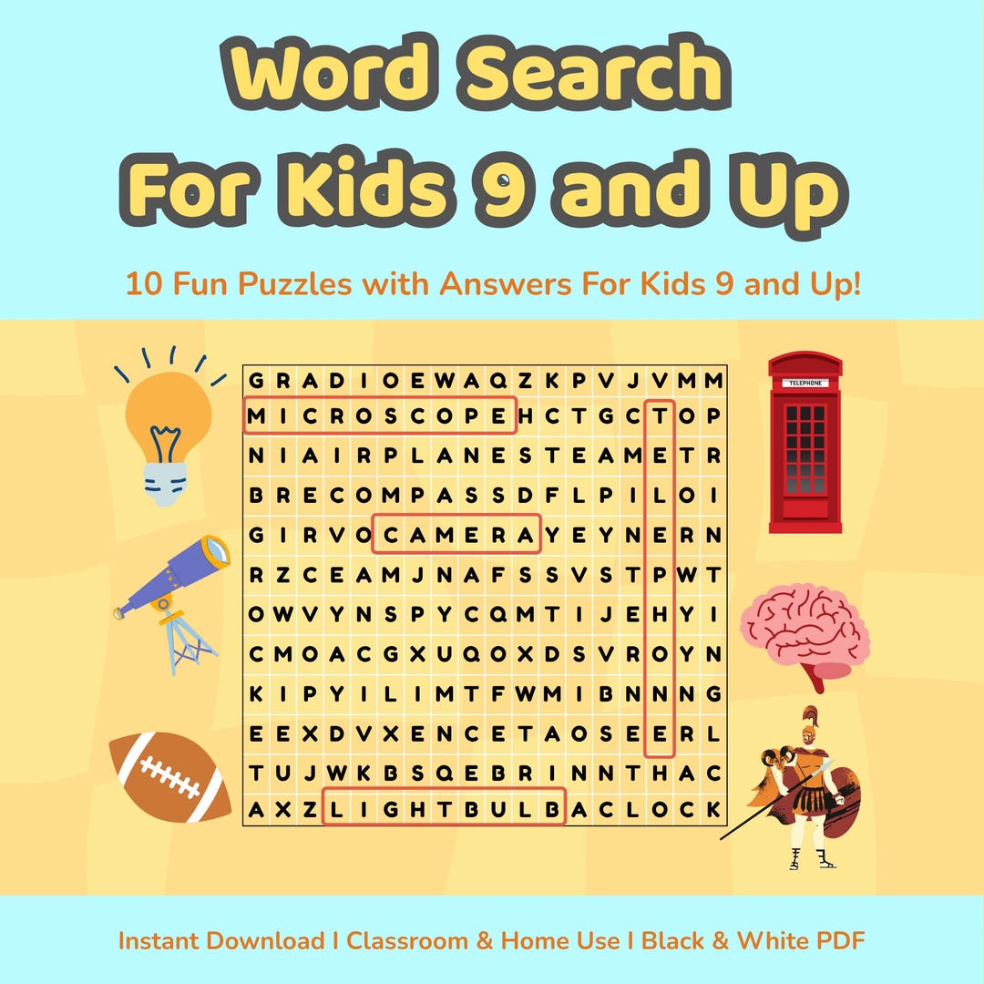 Educational Word Search Bundle for Kids 9+ | 10 Printable Puzzles With ...