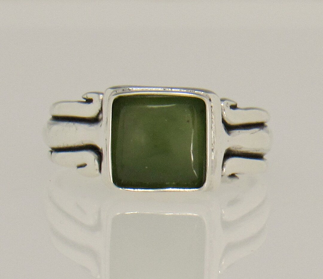 Sterling Silver 8 Mm Square Jade Ring, Size 8+ Handmade One of a Kind ...