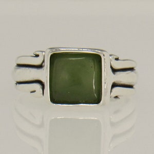 Sterling Silver 8 Mm Square Jade Ring, Size 8+ Handmade One of a Kind ...