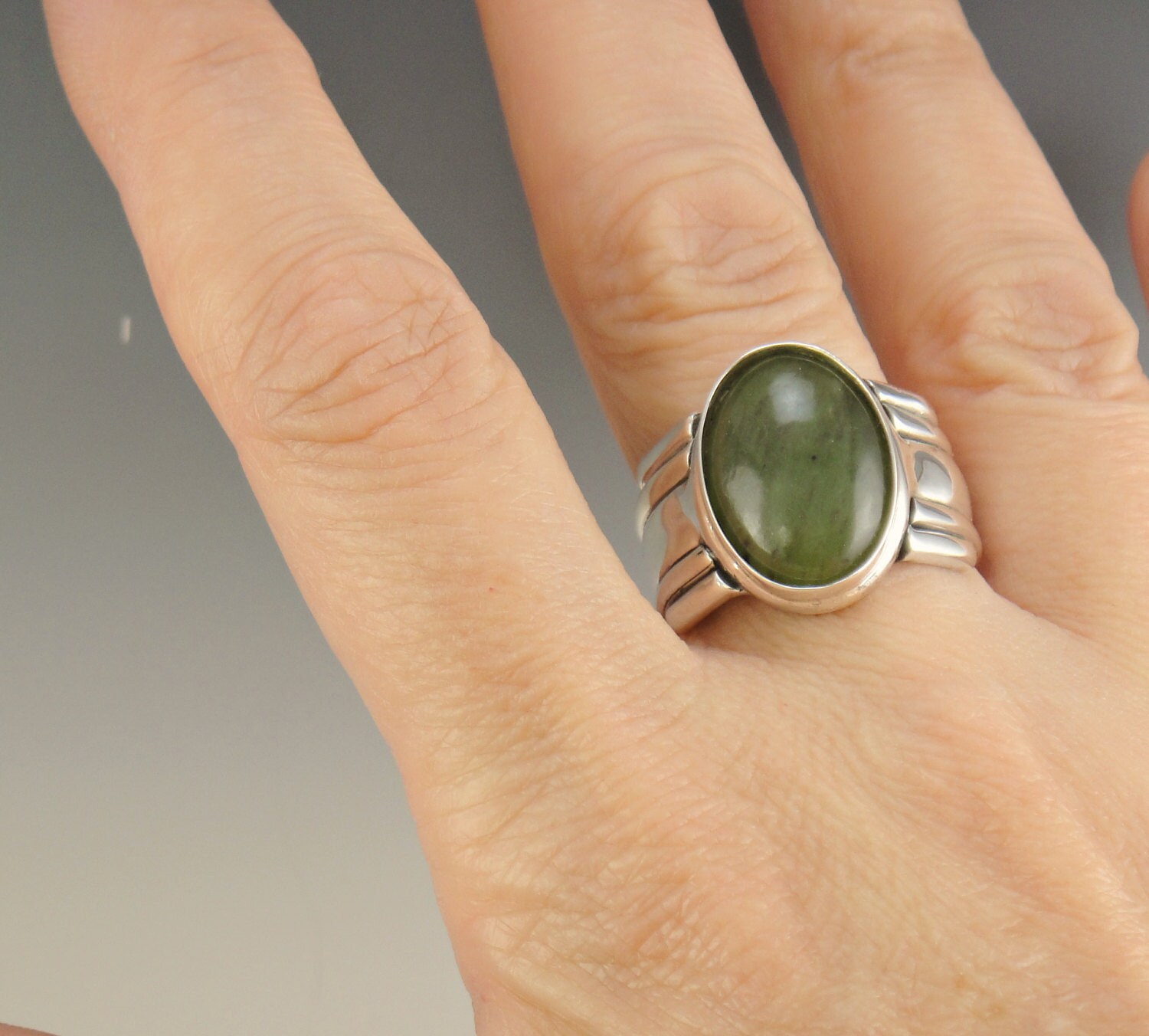 Sterling Silver Large Jade Ring Handmade One of a kind | Etsy