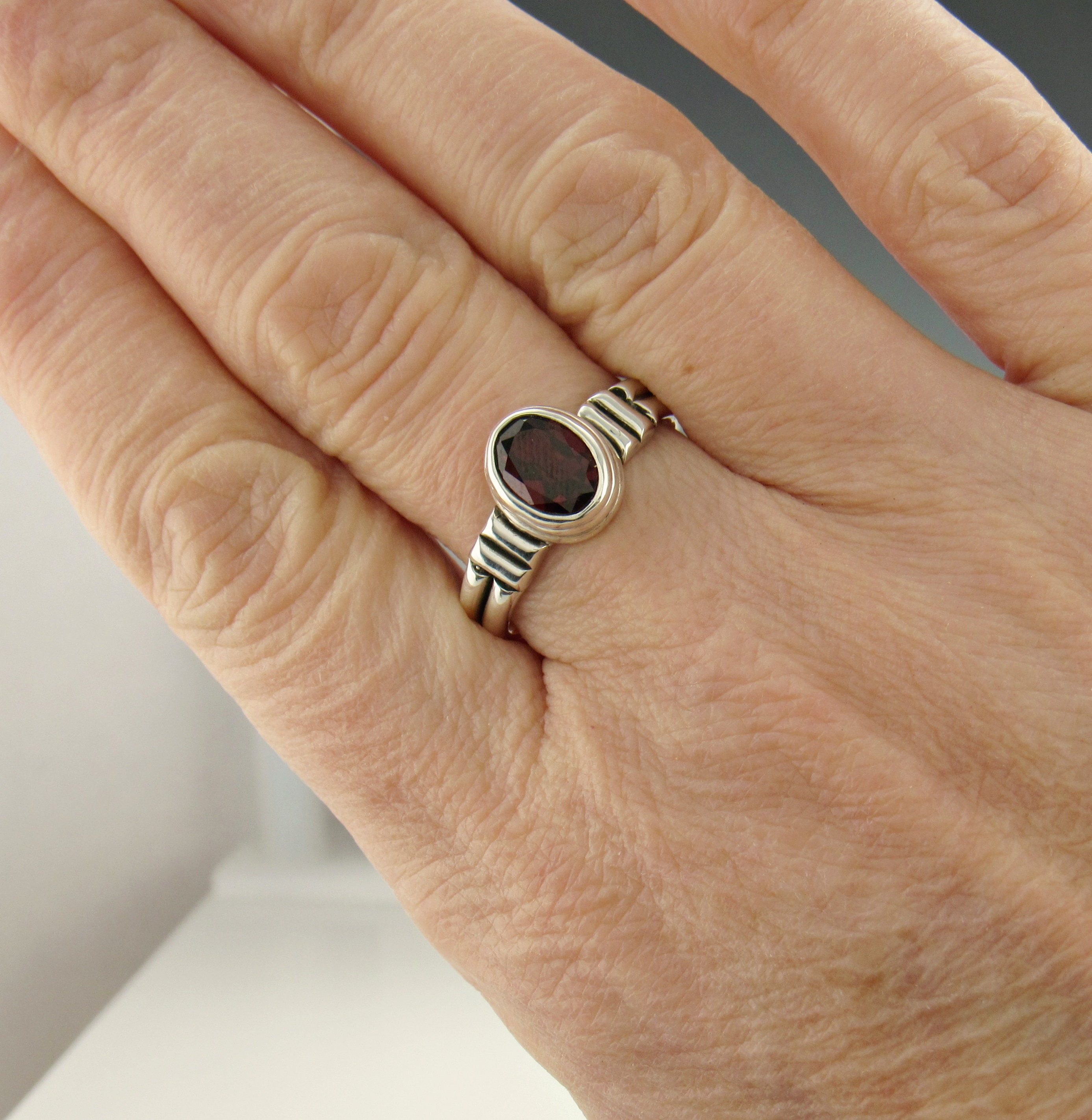 Sterling Silver 9x7 mm Garnet Ring Handmade One of a Kind | Etsy